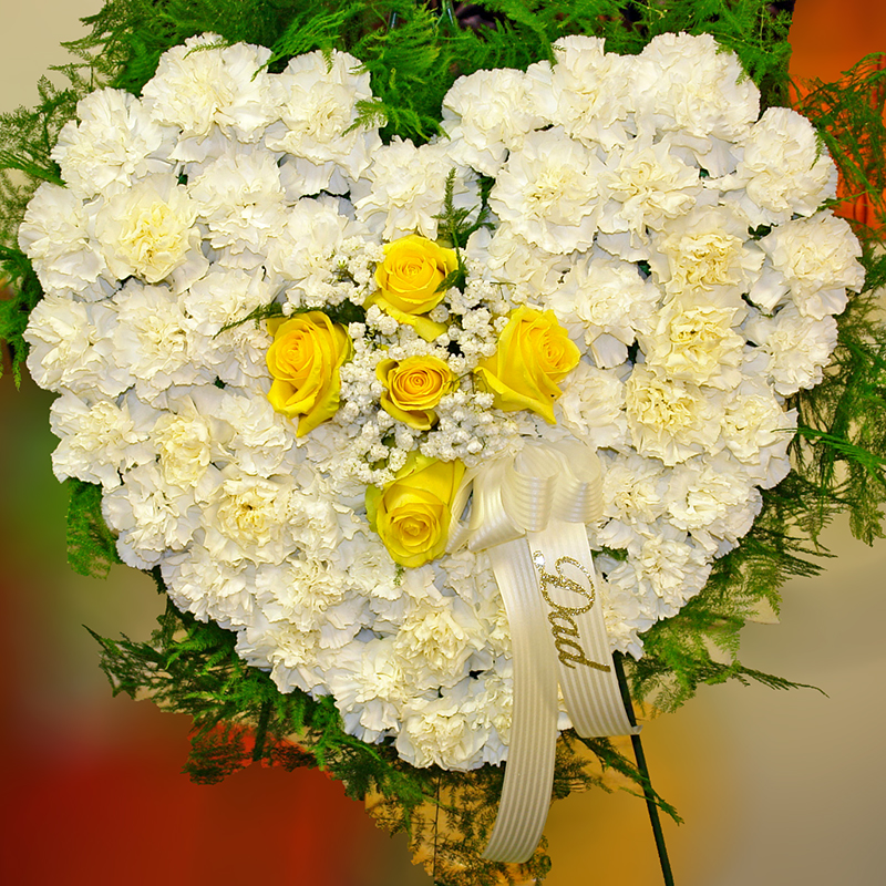 Heart Shaped Easel Spray in white :: Roberts Floral and Gifts