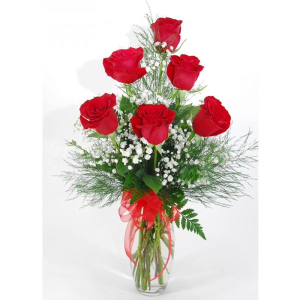 Six Roses with Babies Breath :: Roberts Floral and Gifts